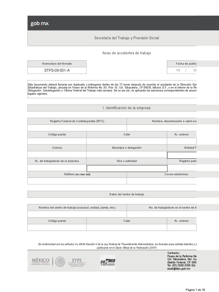 STPS-09-001-A: Secretaría del Trabajo y Previsión Social | México ...