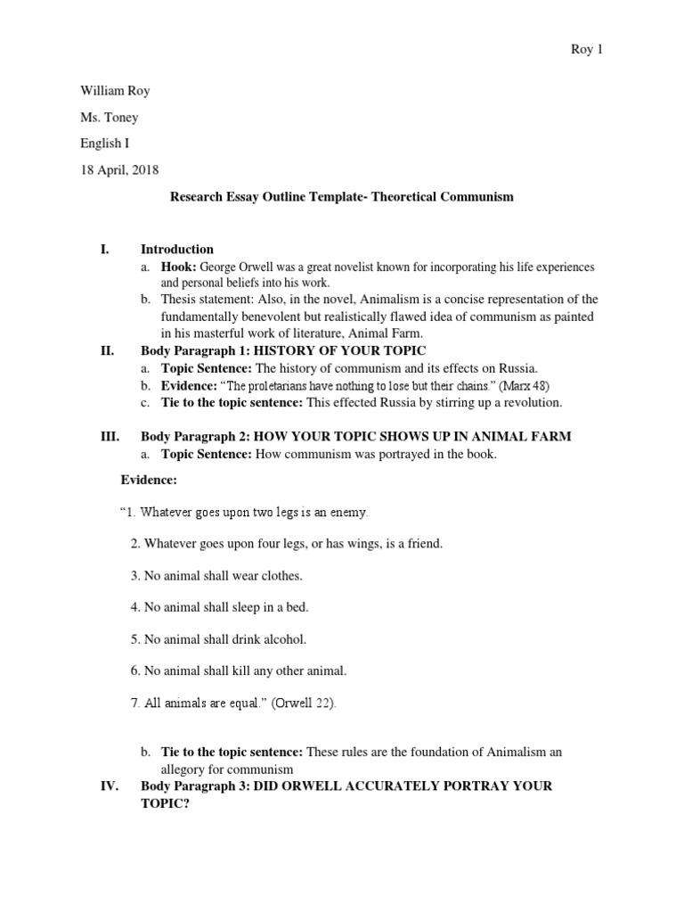 Research Essay Outline Template-Theoretical Communism | PDF | George ...