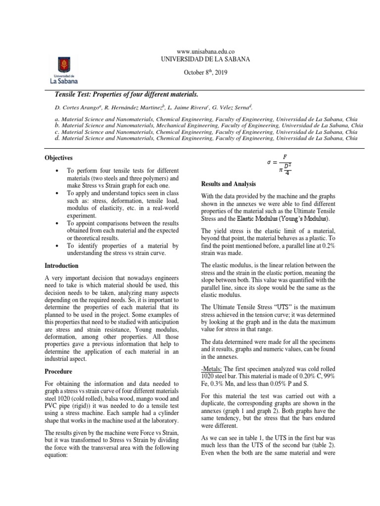 Tensile Test Report | PDF | Deformation (Engineering) | Young's Modulus