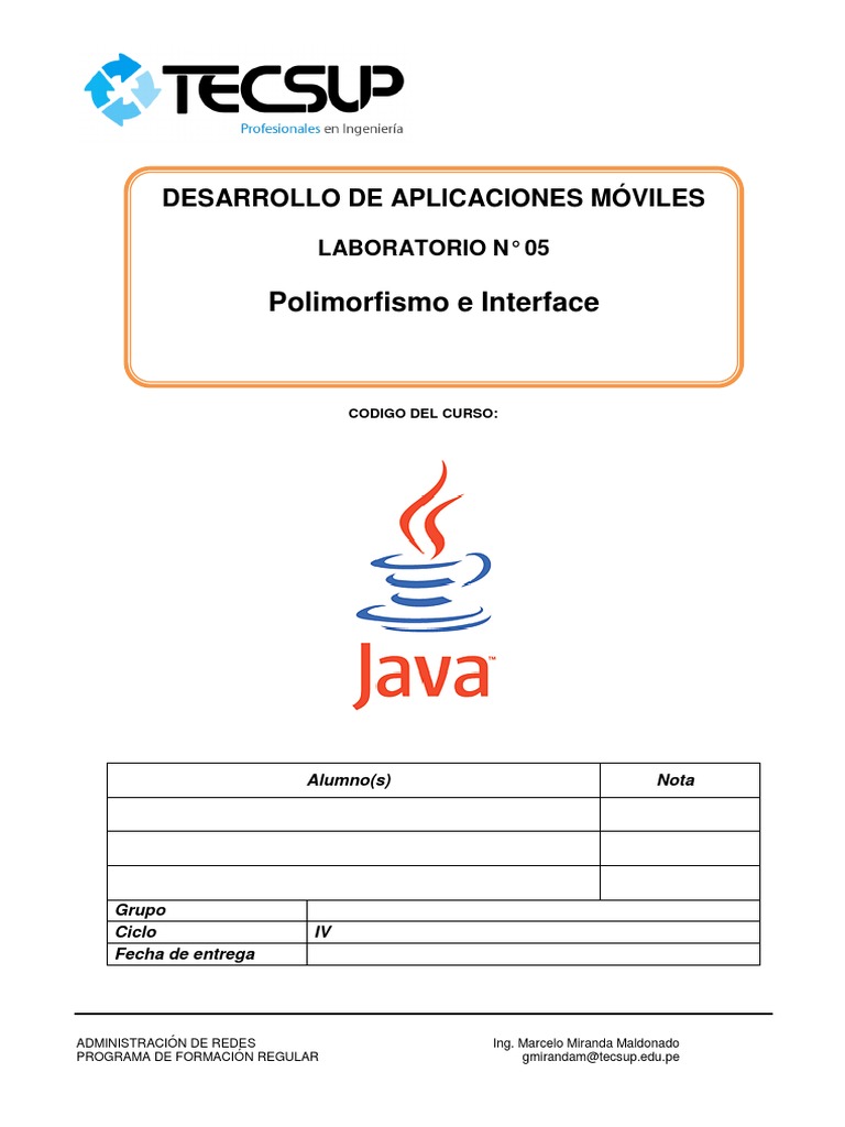 Lab 05 - Desarrollo de Aplicaciones Móviles - Polimorfismo e Interface-2019-2 | PDF | Java ...