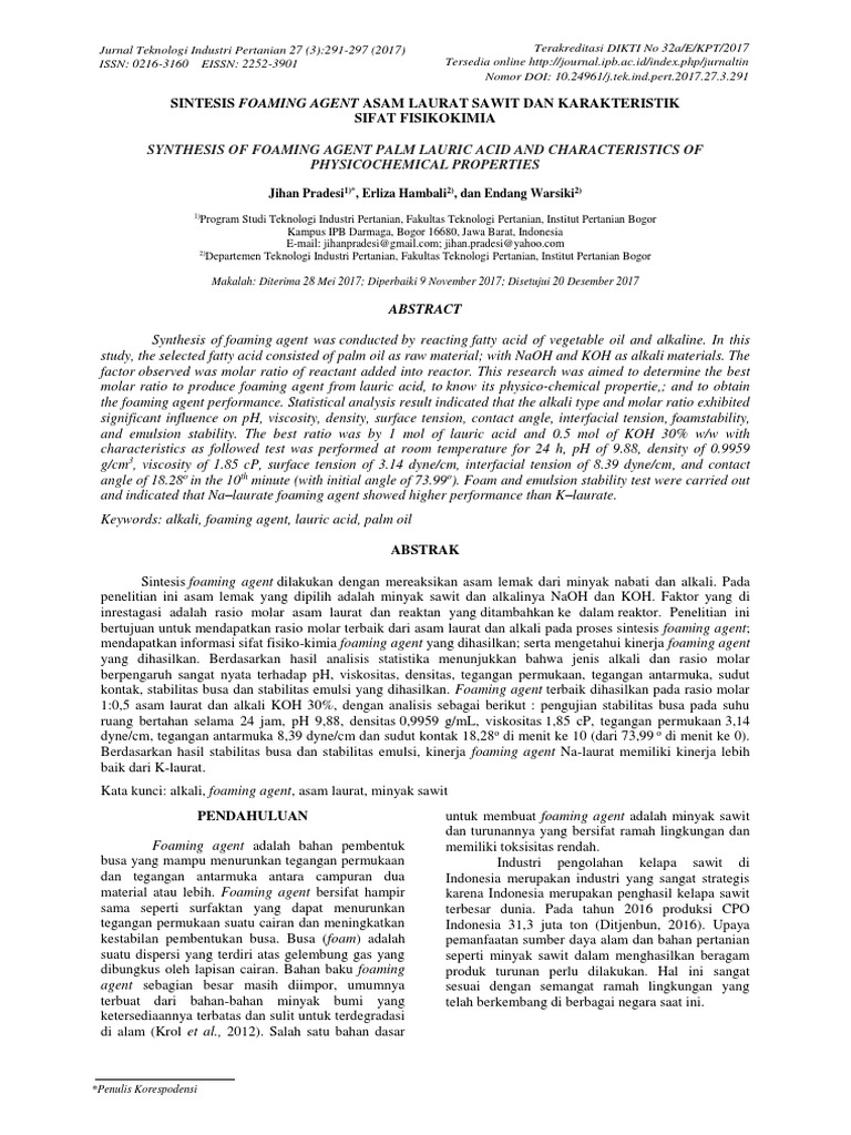 Sintesis Foaming Agent Asam Laurat Sawit Dan Karak | PDF | Chemical ...