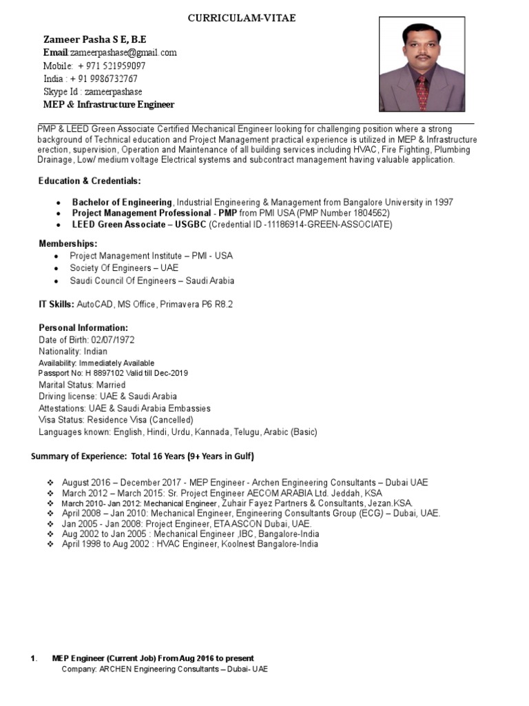 Resume Z Ameer Pasha Se | PDF | Economic Sectors | Engineering