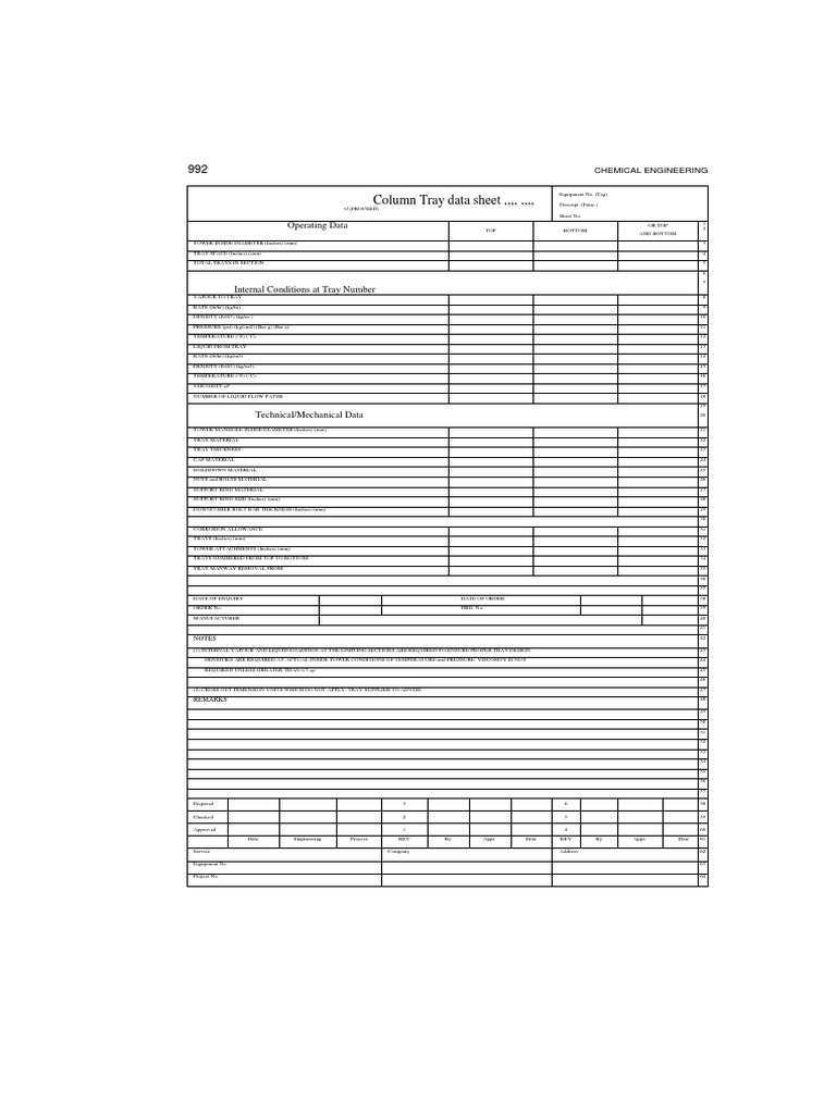 Column Spec Data Sheets - Coulson | PDF | Liquids | Pressure