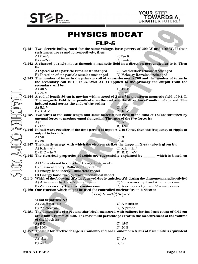 05 Physics MDCAT FLP-5 Final | PDF | Collision | Classical Mechanics