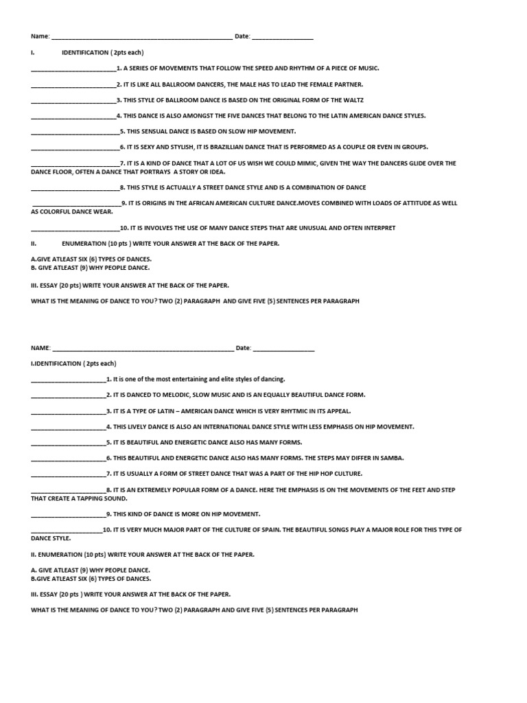 Quiz 1 | PDF | Ballroom Dance | Dances