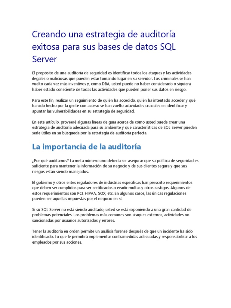 Creando Una Estrategia de Auditoría Exitosa para Sus Bases de Datos SQL ...