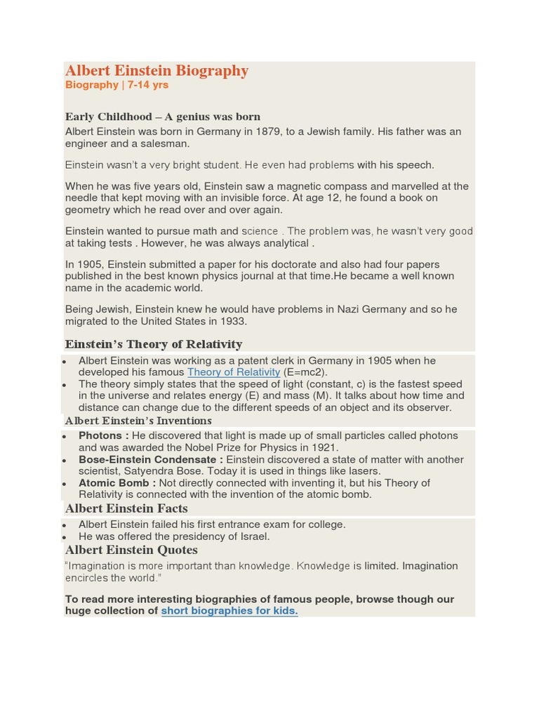 Albert Einstein Biography | PDF