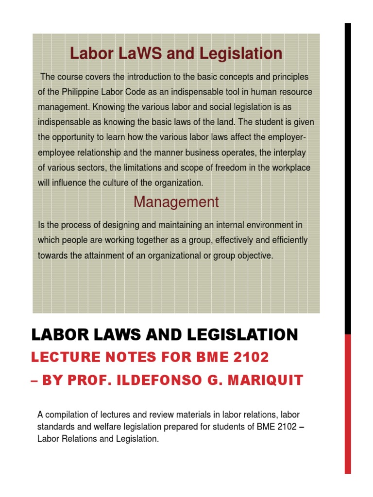 Labor Laws and Legislation Lecture 2019 | PDF | Apprenticeship | Employment