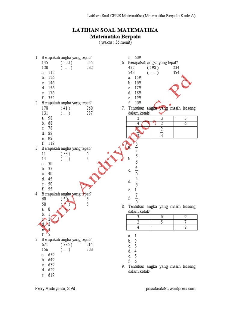 Matematika Berpola Kode A | PDF