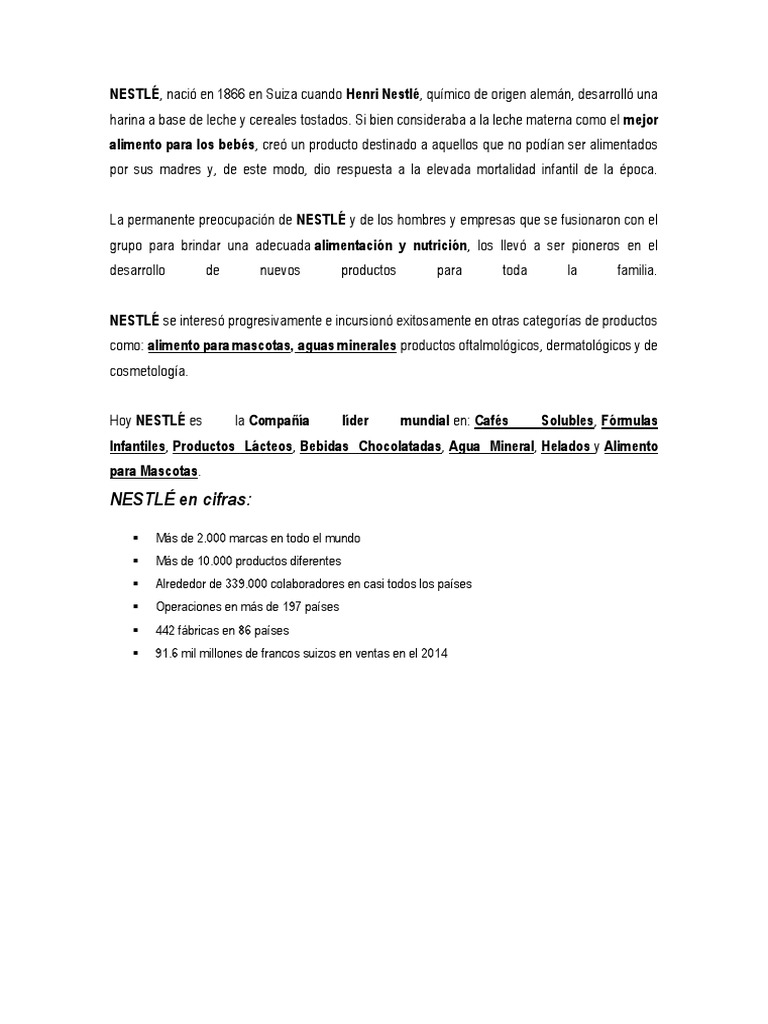 NESTLÉ.docx | PDF | Hacerse un nido | Crecimiento económico