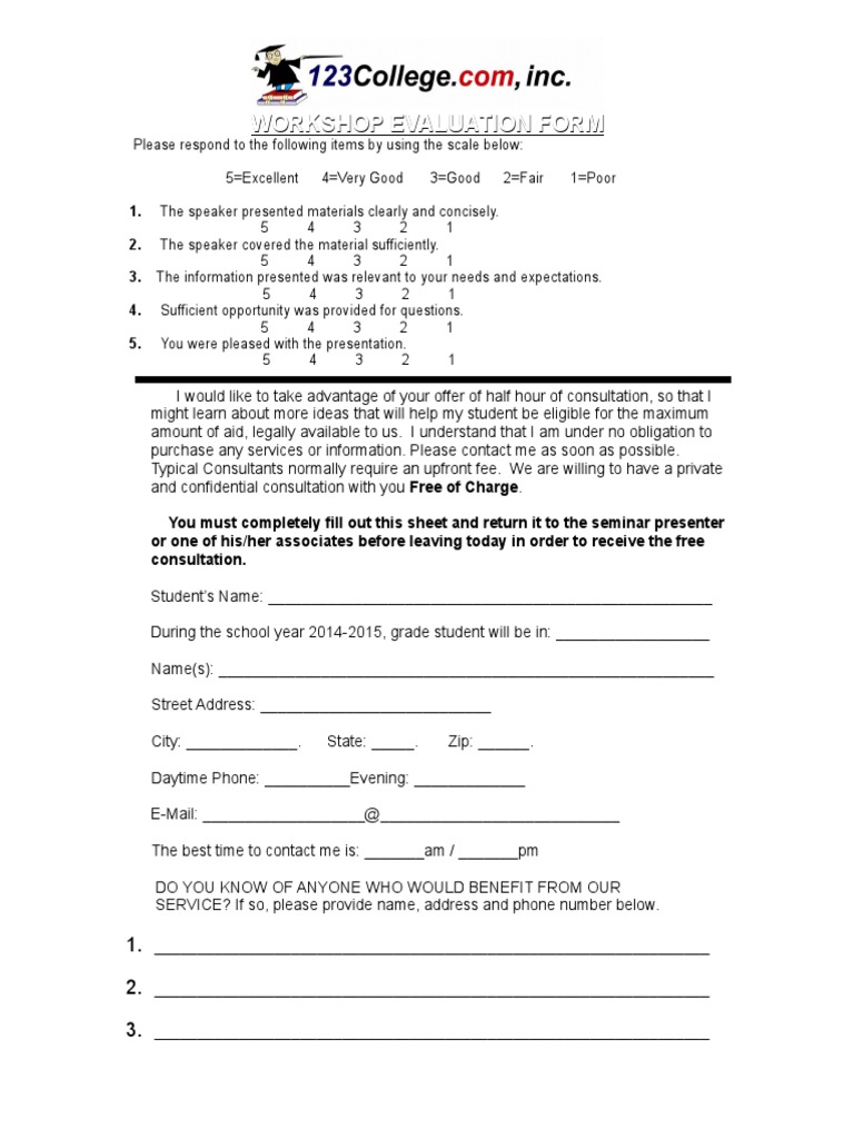 Seminar Evaluation Form Pdf