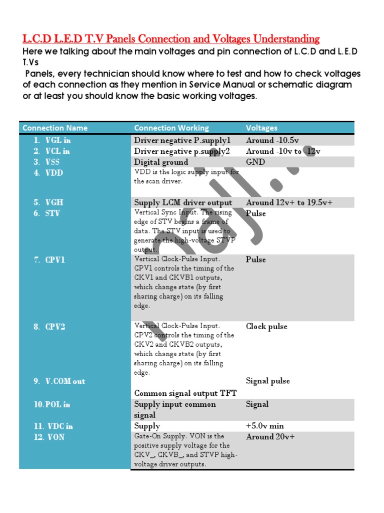 LED TV Panel Voltage Connections | PDF | Amplifier | Operational Amplifier
