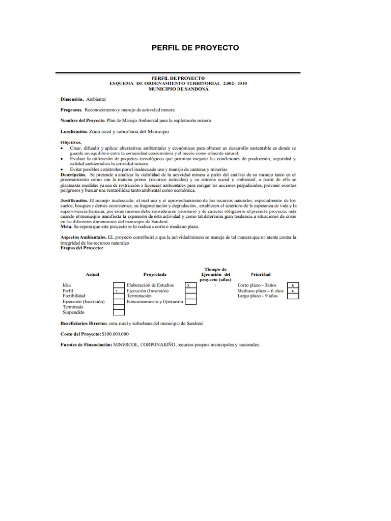 Esquema de Perfil de Proyecto. | PDF