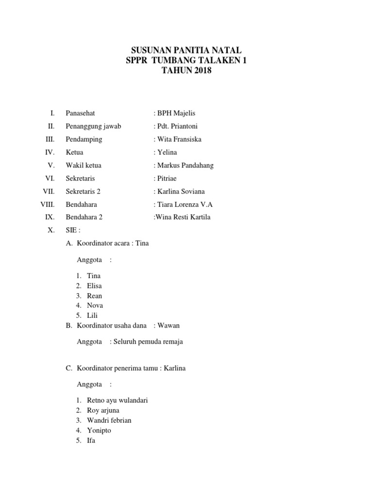 Susunan Panitia Natal SPPR | PDF