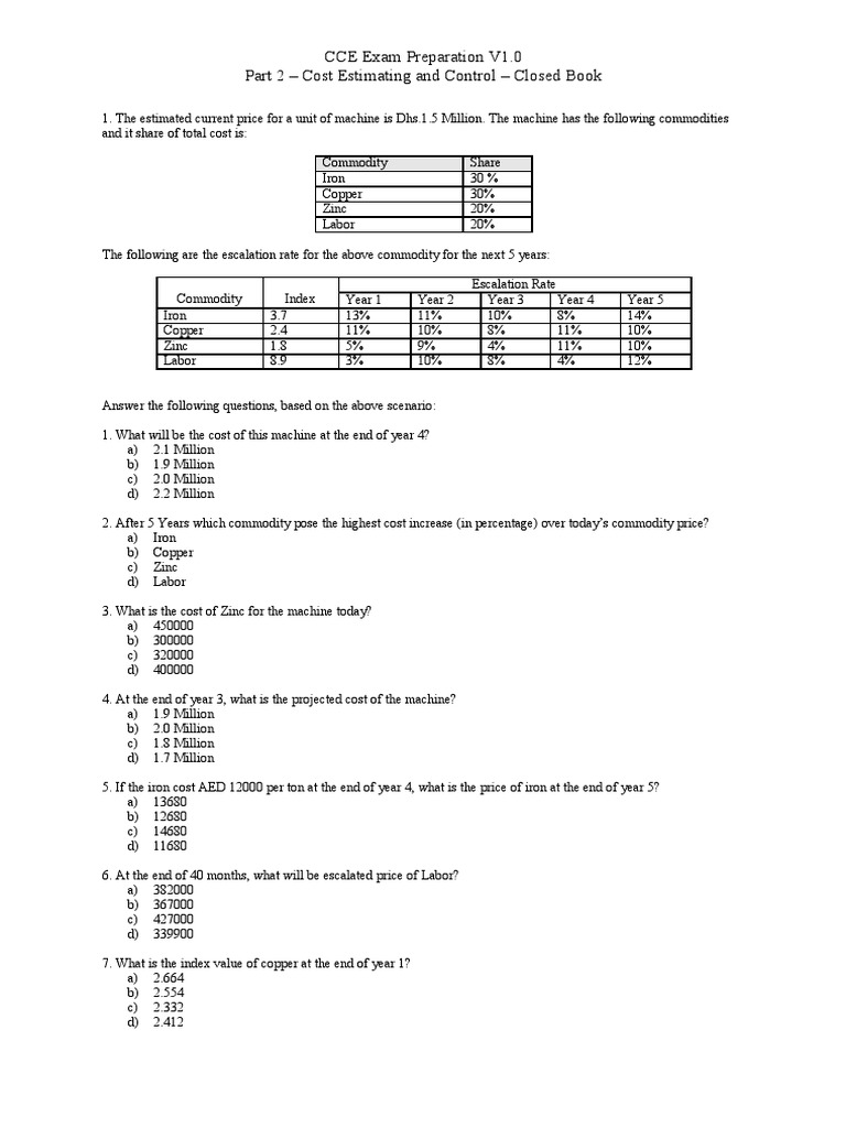 CCE Exam Preparation V1.0 Part 2 - Cost Estimating and Control - Closed ...
