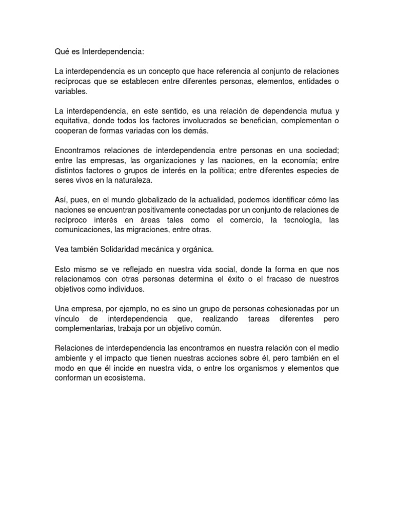 Qué Es Interdependencia | PDF