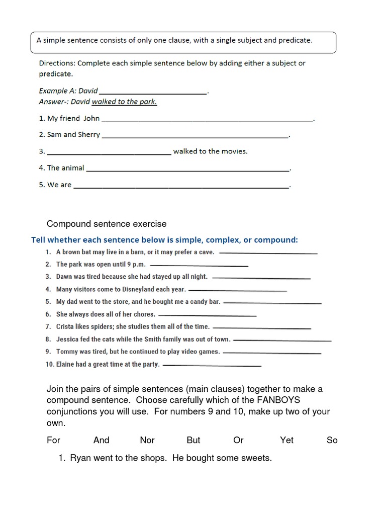 Compound Sentence Exercise | PDF