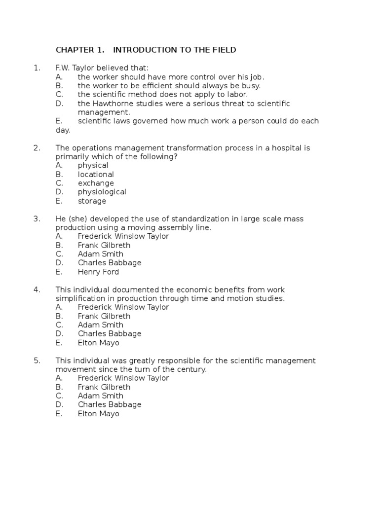 Practice Exam Questions.doc | Operations Management | Automation