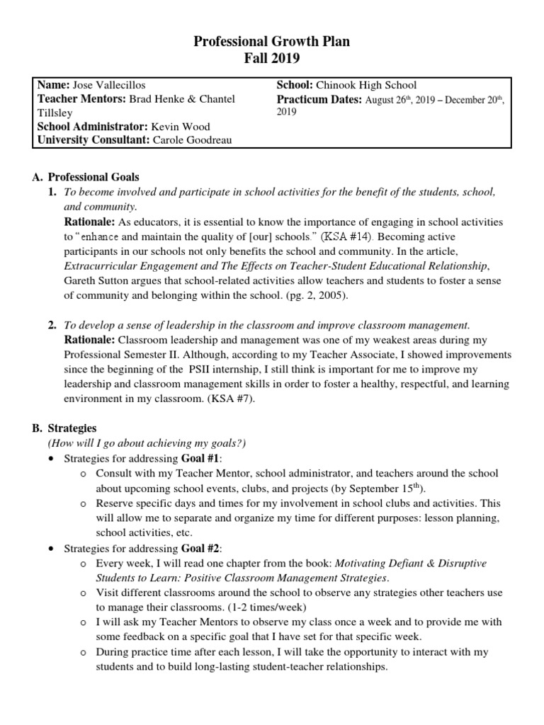 Professional Growth Plan 2019 | PDF | Classroom Management | Teachers
