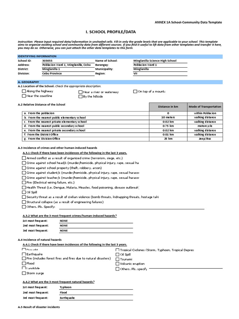 2019 Revised SIP Annex 1A School Community Data Template 10302015 | PDF ...