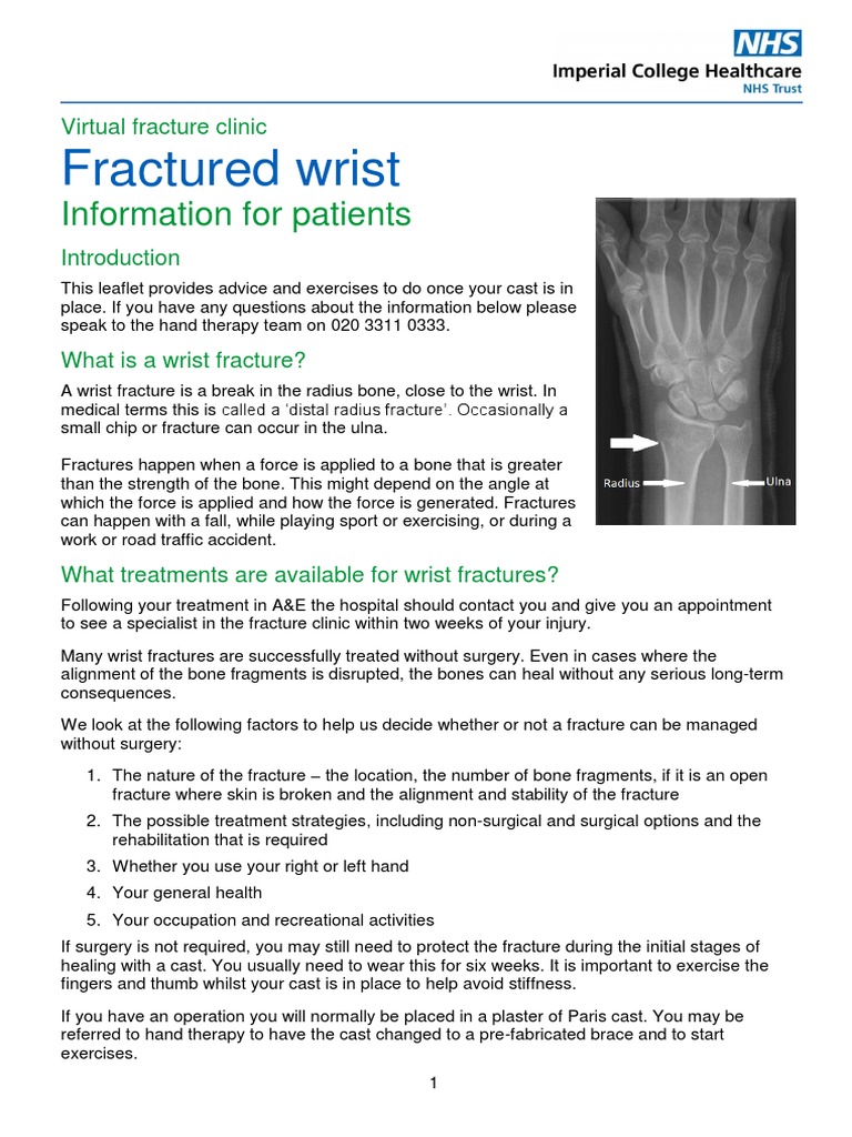 Fractured Wrist: Information For Patients | PDF | Medicine ...