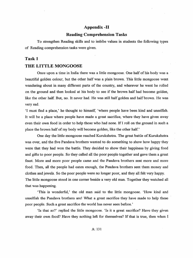 Appendix - II Reading Comprehension Tasks | PDF | Ramakrishna | Senses