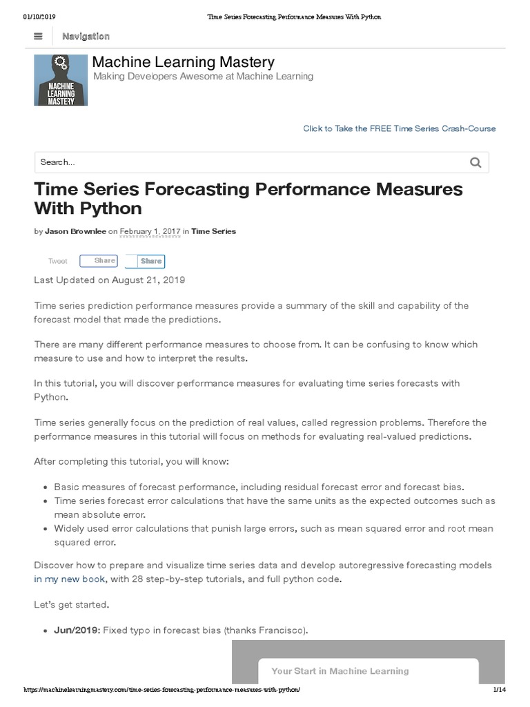 Time Series Forecasting Performance Measures With Python | PDF | Errors And Residuals | Mean ...