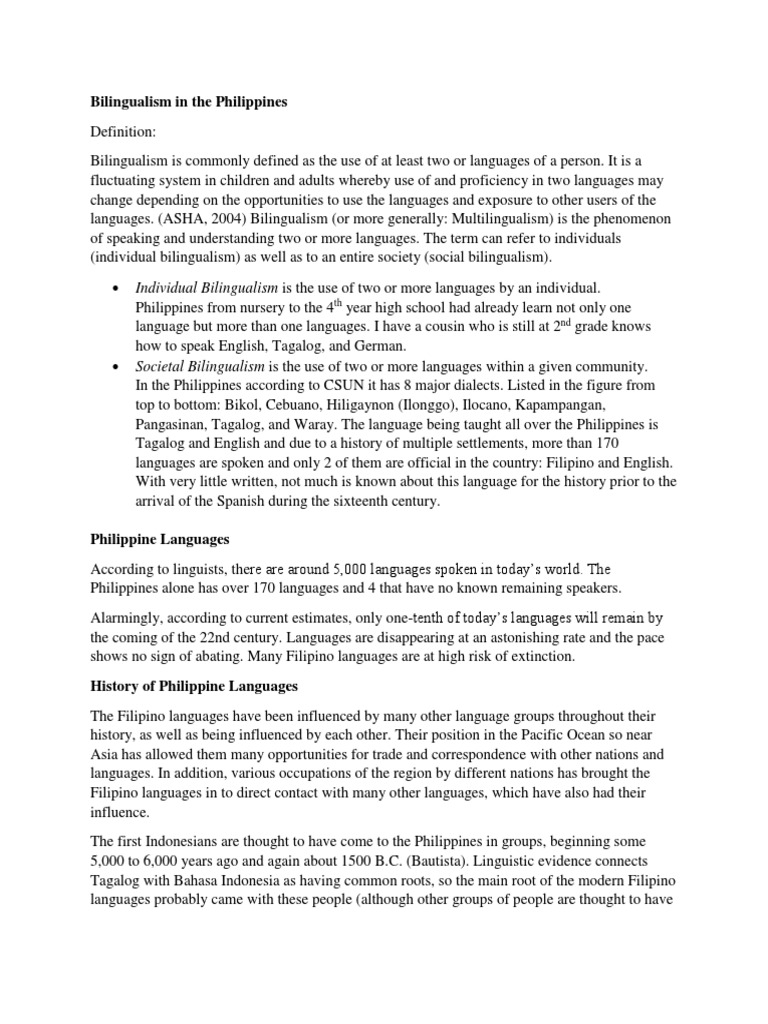 Bilingualism in The Philippines | PDF | Multilingualism | Tagalog Language