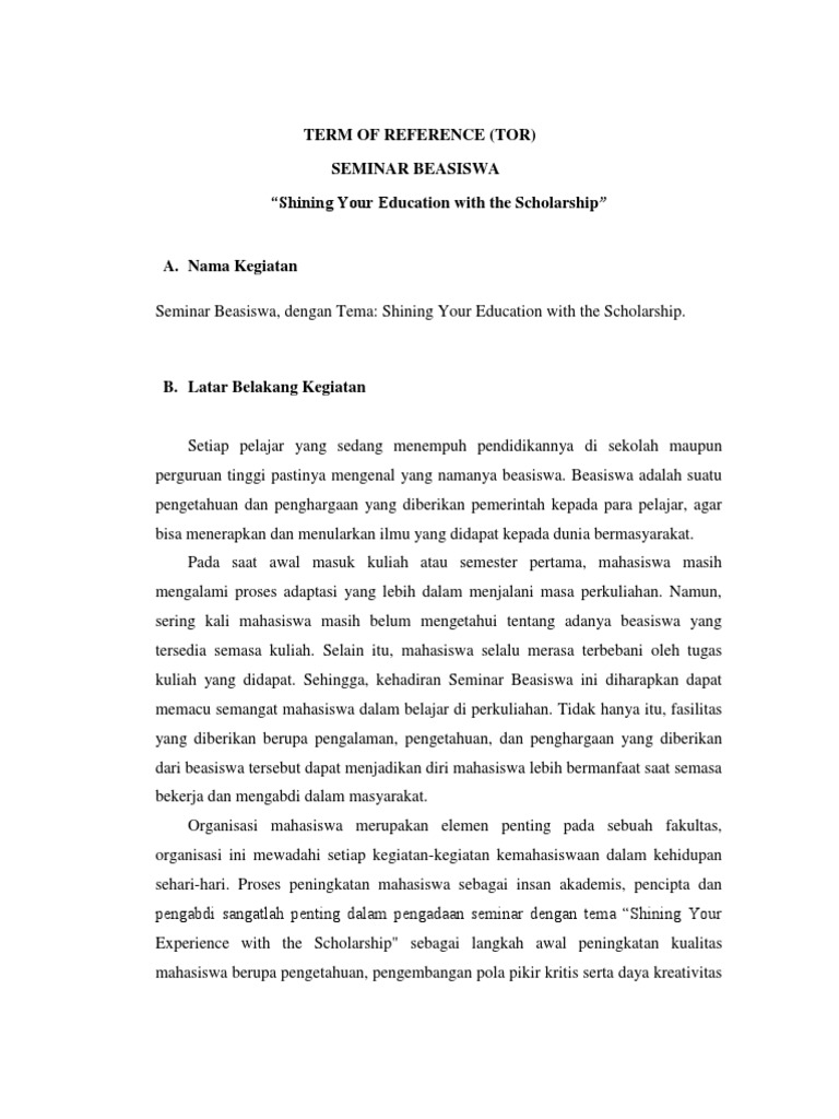 Tor Seminar Beasiswa | PDF