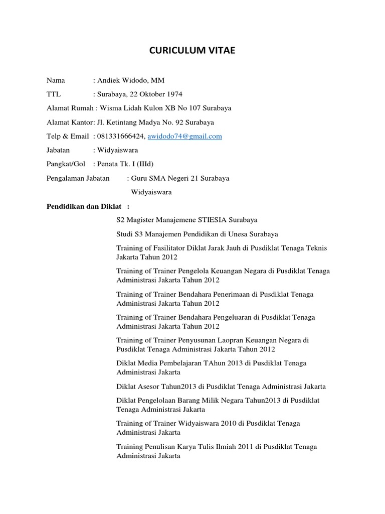 CV Andi Widodo Ok | PDF