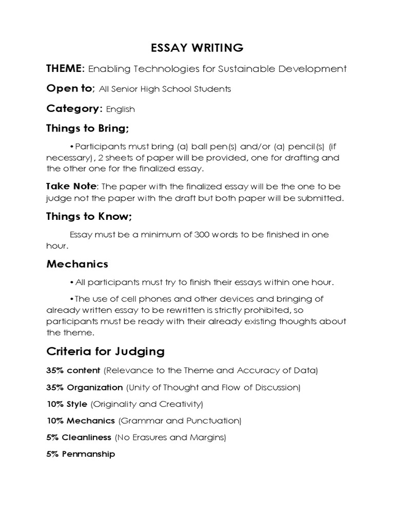 Essay Writing: Theme: Open To Category: Things To Bring | PDF
