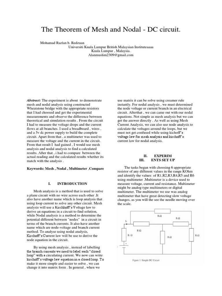 The Theorem of Mesh and Nodal - DC Circui | PDF | Electrical Network ...