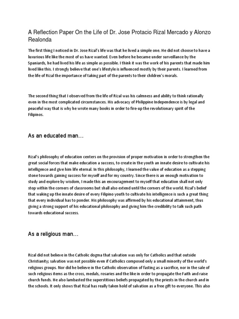 A Reflection Paper On The Life of DR | PDF | Social Justice | Catholic ...