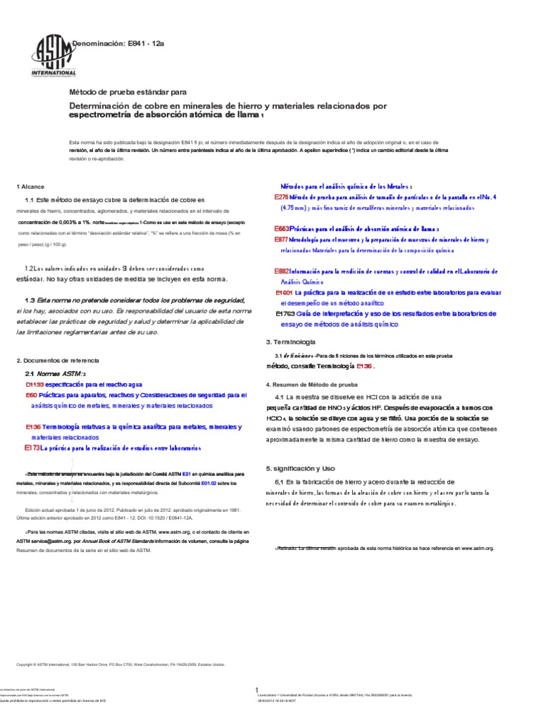 ASTM E841 - 12a.en - Es | PDF | Química analítica | Cobre