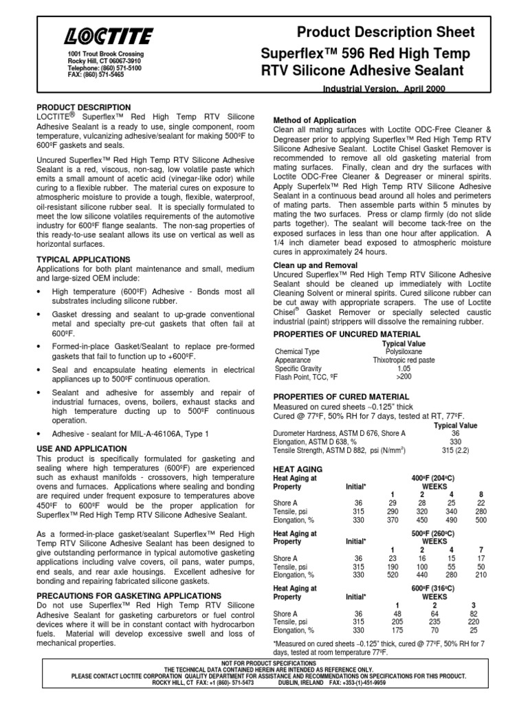 Technical Data Sheet - Loctite 596 | PDF | Silicone | Adhesive