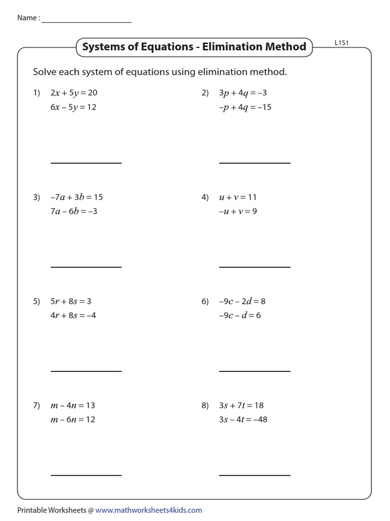 Solve Each System of Equations Using Elimination Method | PDF