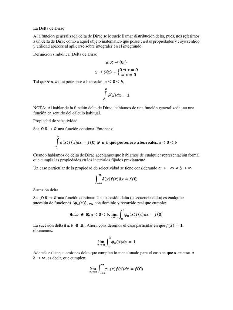 La Delta de Dirac | PDF | Transformada de Fourier | Distribución ...