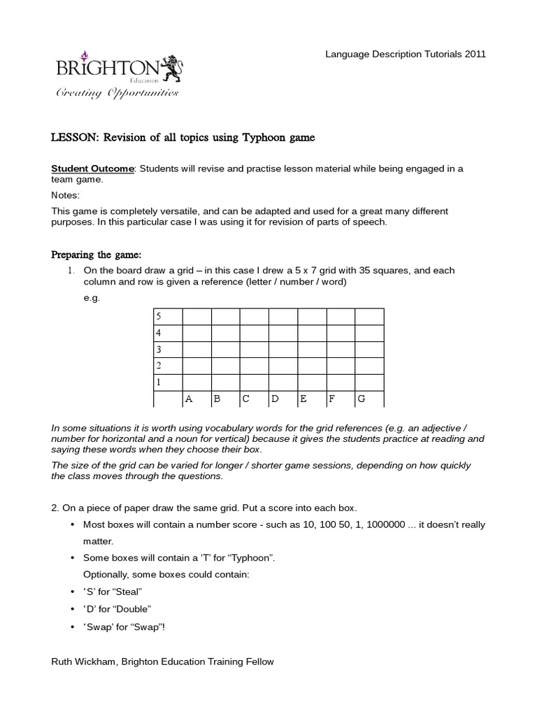 Revision of All Topics Using Typhoon Game | PDF | Verb | Word