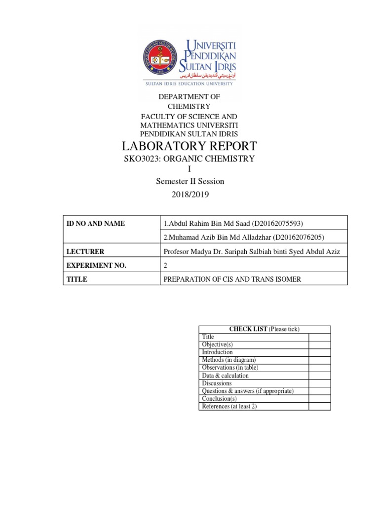 Laboratory Report: Sko3023: Organic Chemistry I Semester II Session ...