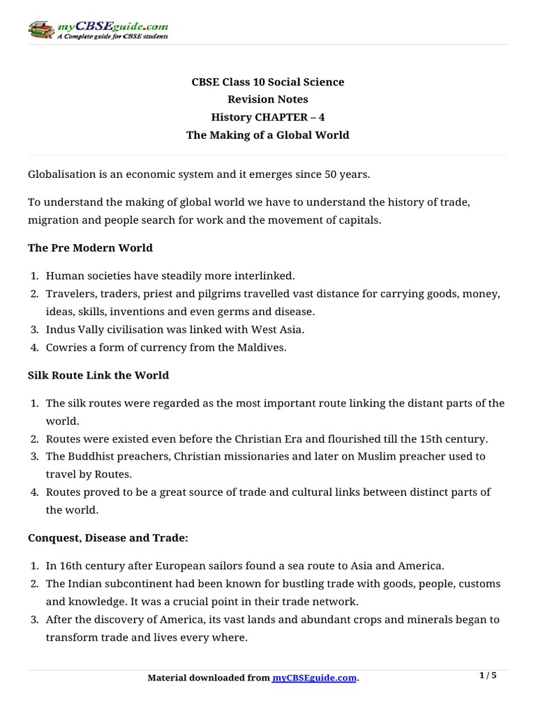 10 Social Science History Revision Notes Ch4 | Download Free PDF ...