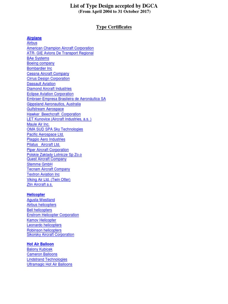 Type Certificates | PDF | Aviation | Aerospace