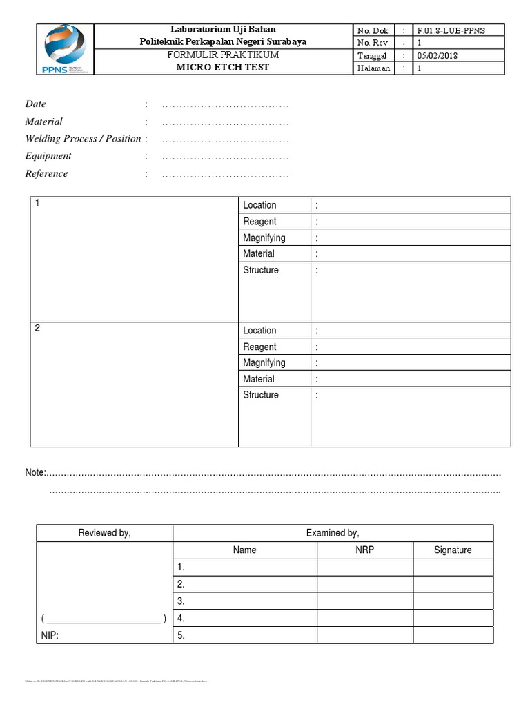 F.01.8 LUB PPNS Micro Etch Test | PDF