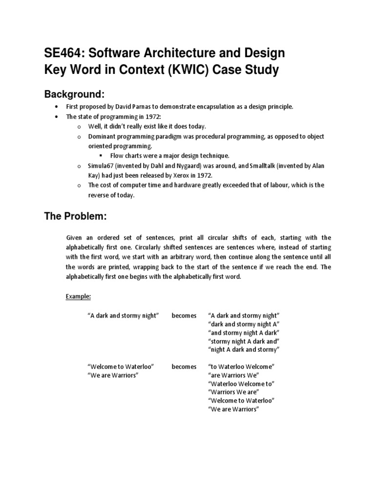 KWIC Case Study | Download Free PDF | Interface (Computing) | Modular Programming