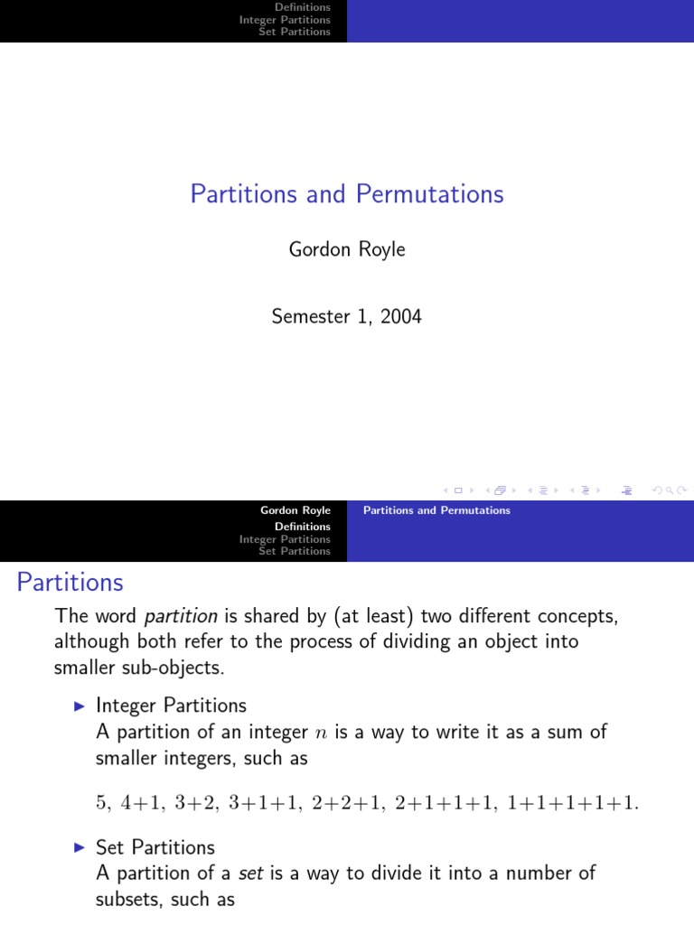 Partitions and Permutations: Gordon Royle | Download Free PDF | Permutation | Abstract Algebra