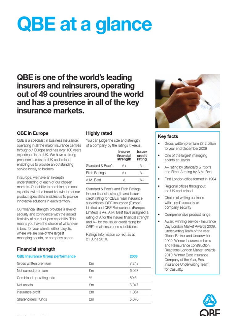QBE at A Glance Factsheet | PDF | Underwriting | Insurance
