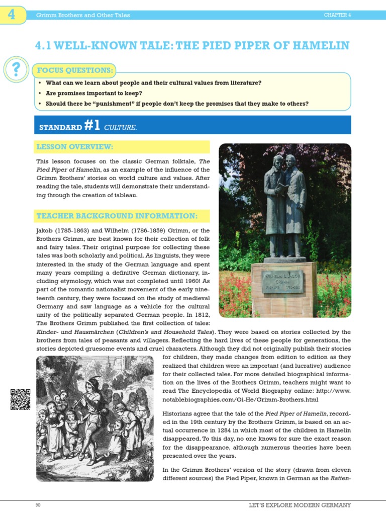 4.1 Well-Known Tale: The Pied Piper of Hamelin: Focus Questions | PDF ...