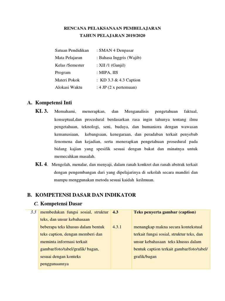 RPP KD 3.3 Dan 4.3 Caption | PDF