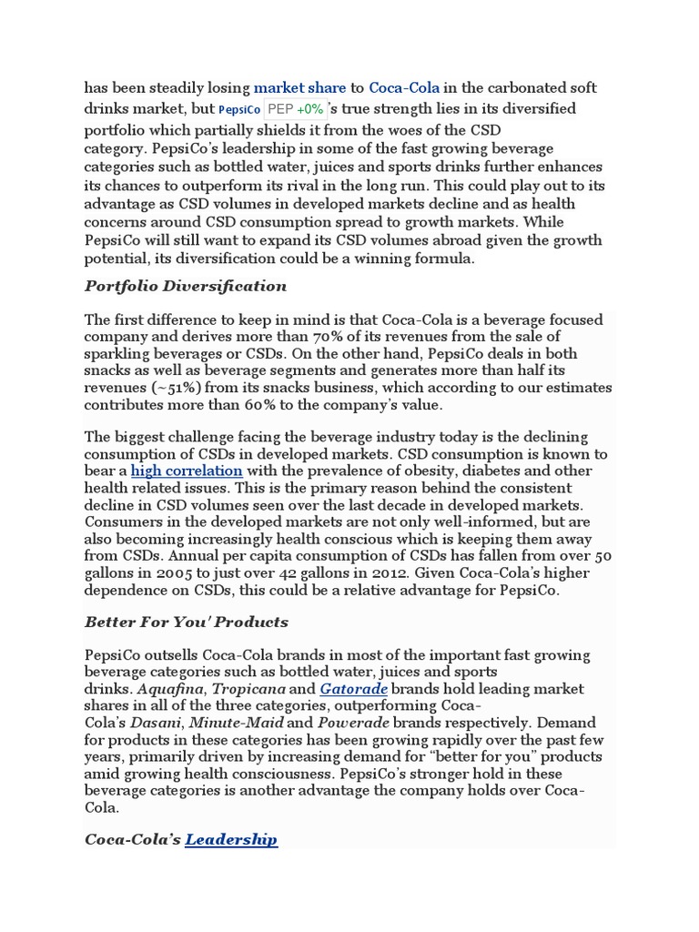 Market Share Coca-Cola: Portfolio Diversification | PDF | The Coca Cola ...