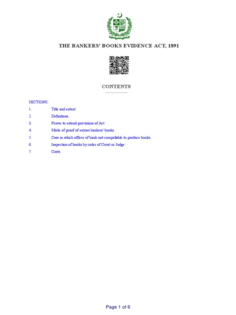 The Bankers' Books Evidence Act, 1891 | PDF | Evidence (Law) | Banks