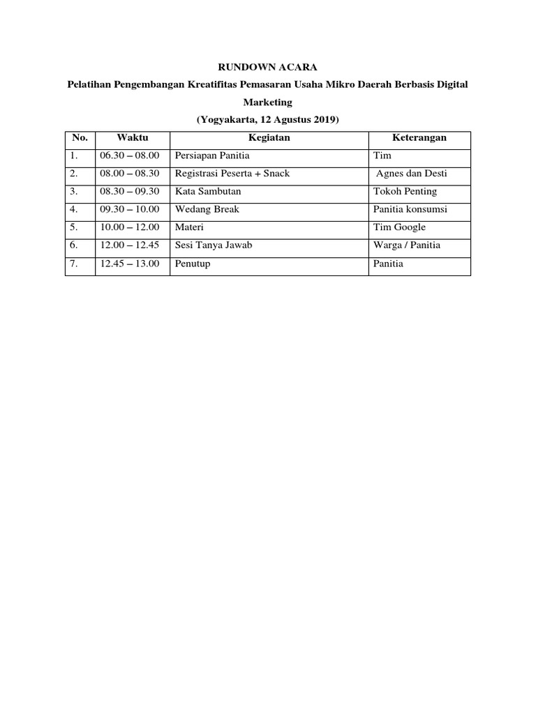 Contoh Susunan Acara | PDF